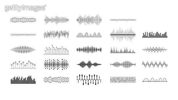 Set Black Collection Abstract Elements Audio Waves Voice Sound Music ...