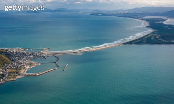 A panoramic view of the Genkai Sea and Hakata Bay separated by ...