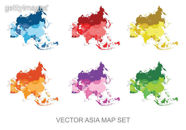 Abstract multicolor vector design of political Asia map set with ...