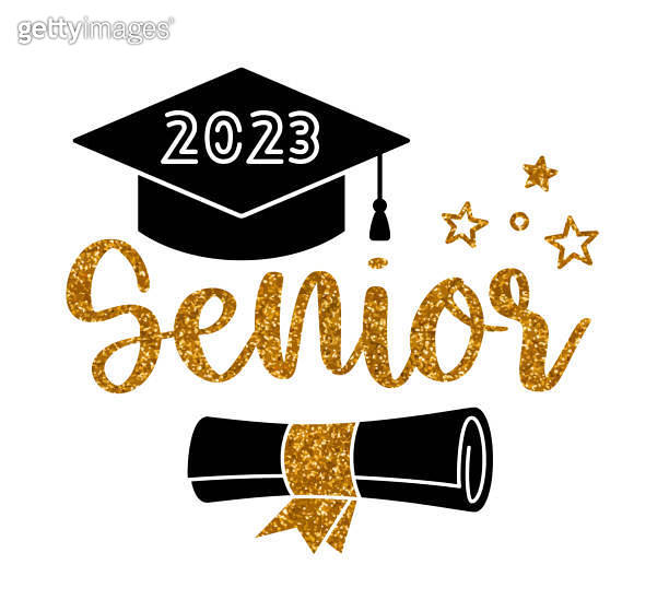 Senior 2023. Graduation congratulations at school, university or college. Trendy calligraphy ...