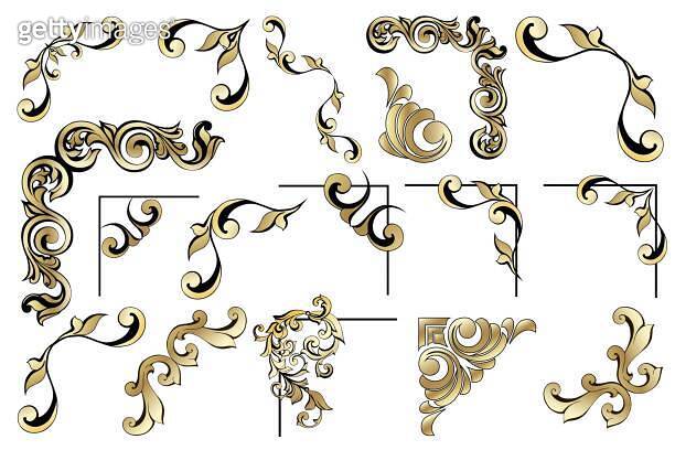 Vector set of vintage baroque corners and dividers.Border,angle,swirl ...