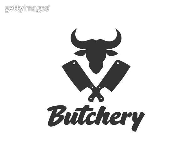 Vintage Retro Butchery shop label. Sharp butcher knives crossed with ...