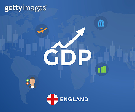 Gross Domestic Product (GDP) of England flag and map. Economic gdp ...