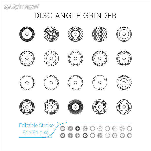 Diamond discs icons set. Discs for angle grinders. Cutting, metal, wood ...