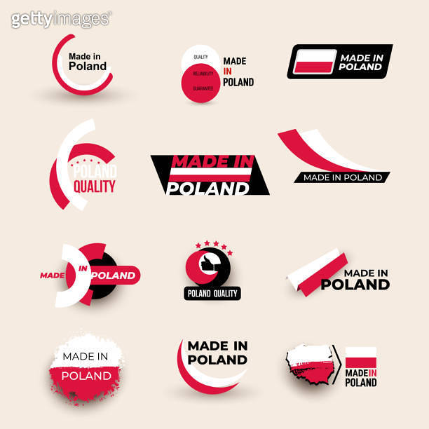 Set of Made in poland. Logos, labels, stickers, pointer, badge, symbol ...