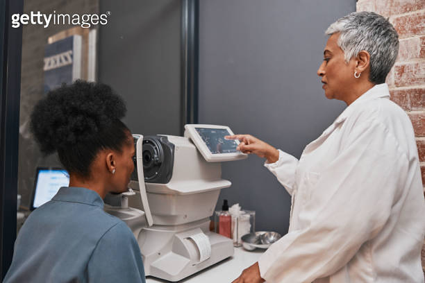 Digital eye exam, vision and health for eyes, optometry and doctor with ...