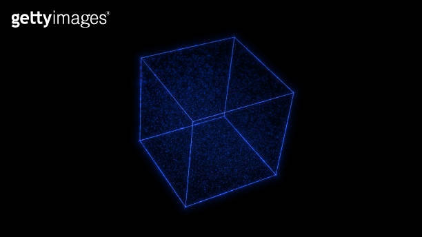 Glowing cube HUD element. Container with particles. Plexus style. 이미지 ...