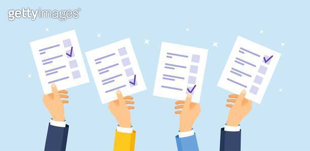 Voting concept. People's hands holding vote ballots. Election ...