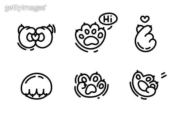 Various Animal Paw Gestures. Cute Cat Paws in Heart Shape. Cat Paws Row ...