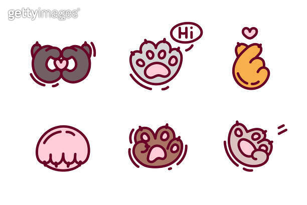 Collection of cute cat paws. Gestures of cat paws in the shape of a ...