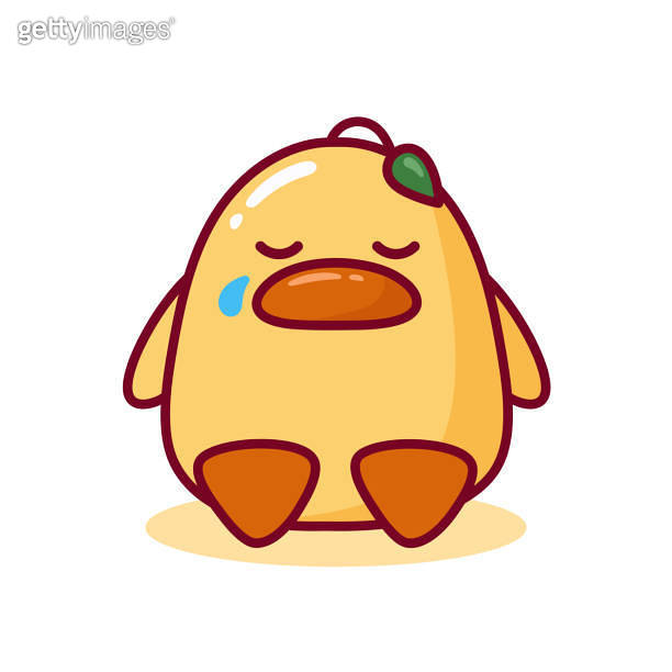 Little duck sticker art. Sad Duckling Crying. Cute Goose with Sprout on ...