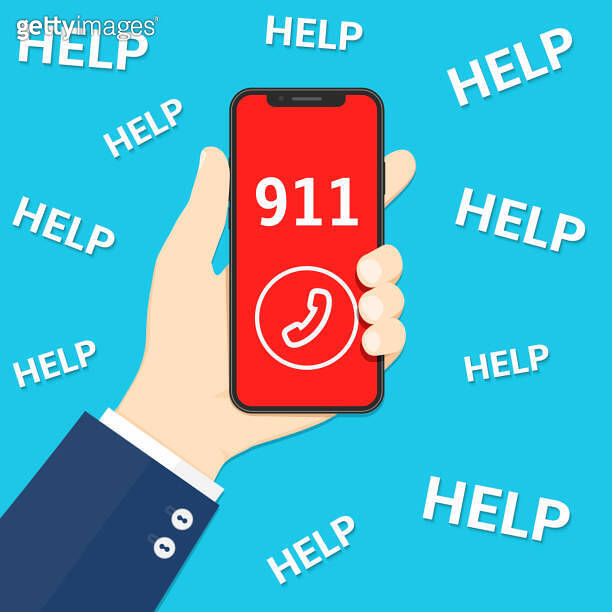 Call 911. Emergency call concept. Hand holding smartphone with 911 call ...