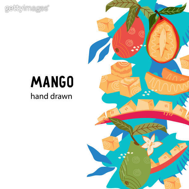 Decorative bright frame or border, card design with mango vector ...