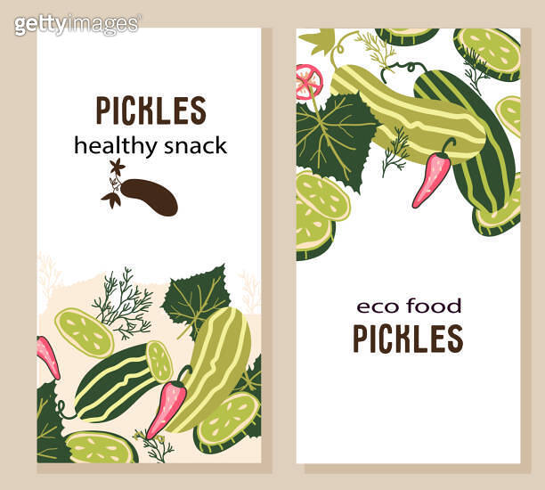 Pickled cucumbers label set hand drawn doodle vector illustration ...