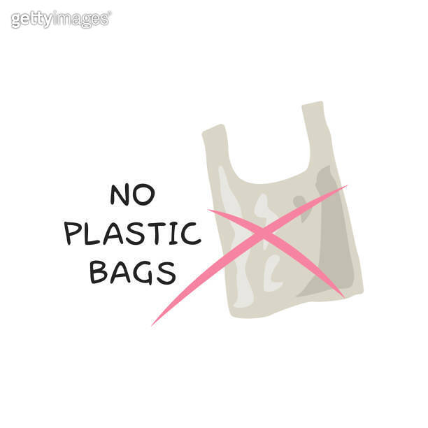 No plastic bags slogan cartoon illustration 이미지 (1457830356) - 게티이미지뱅크