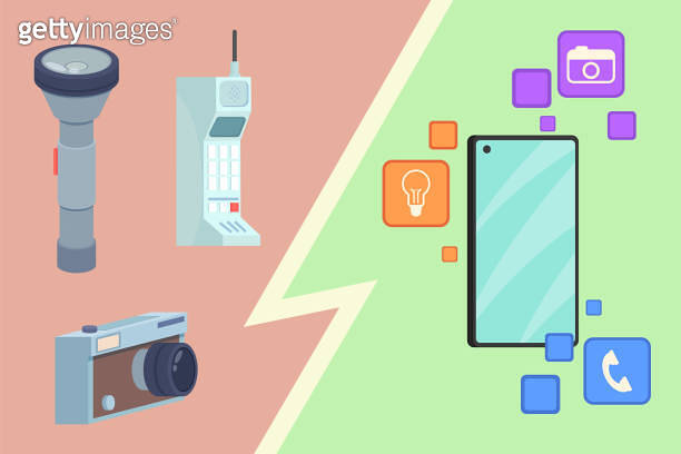 Old gadgets versus modern devices 이미지 (1798693281) - 게티이미지뱅크