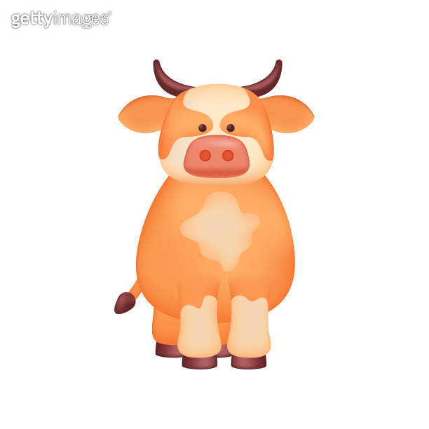 Cute orange cow character as kids toy 3D illustration (1480442205) - 게티 ...