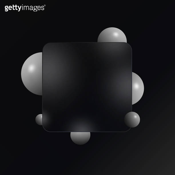 Black background from 3d spheres of geometric shapes with glass ...