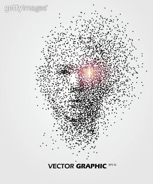 Frontal human face made of particles, vector illustration. 이미지 ...