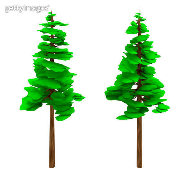 Isolated 3d render illustration of isometric lowpoly game pine tree ...