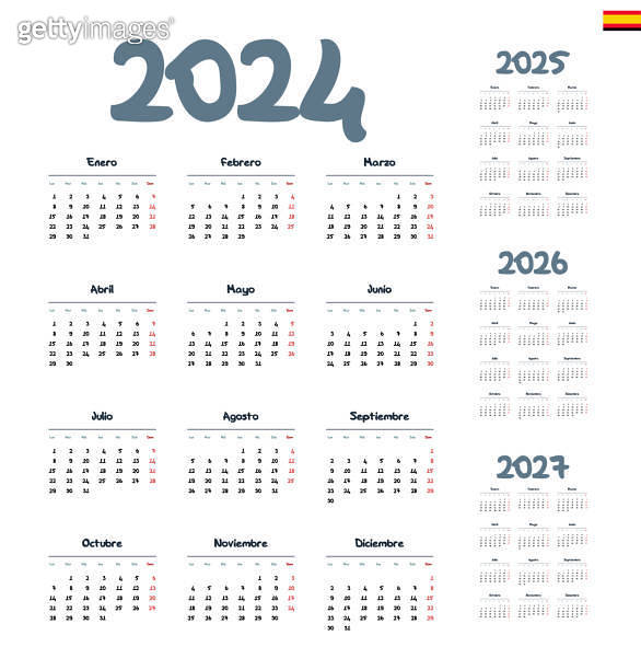 Spanish calendar 2024, 2025, 2026, 2027. Week starts on Monday ...
