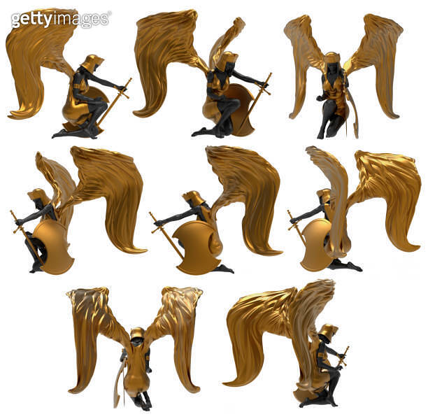 Isolated 3d render illustration of black marble and golden warrior ...