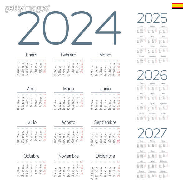 Spanish calendar 2024, 2025, 2026, 2027. Week starts on Monday ...