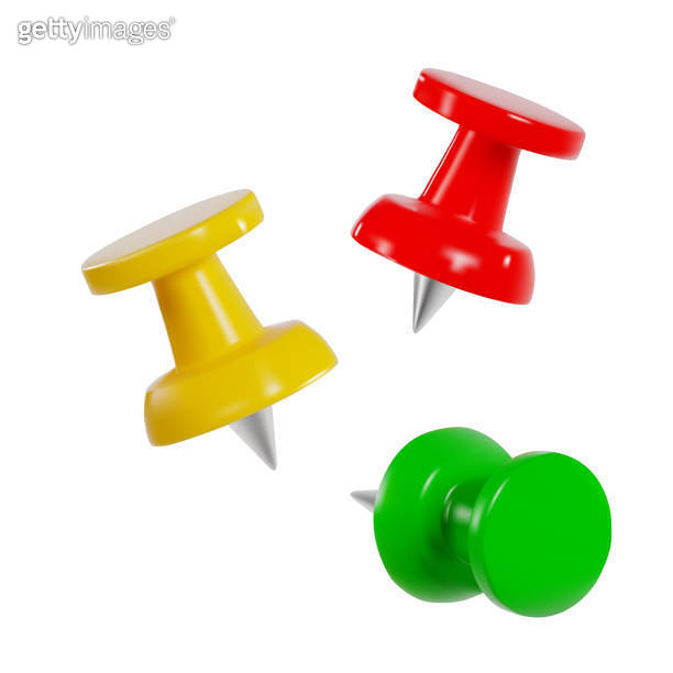Render of a set of push pins. vector 3d illustration on isolated white ...