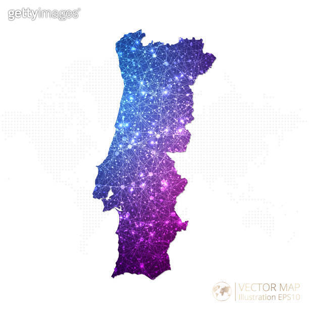 Portugal map in geometric wireframe blue with purple polygonal style ...