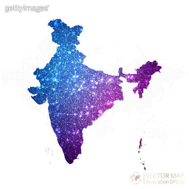 India map in geometric wireframe blue with purple polygonal style ...