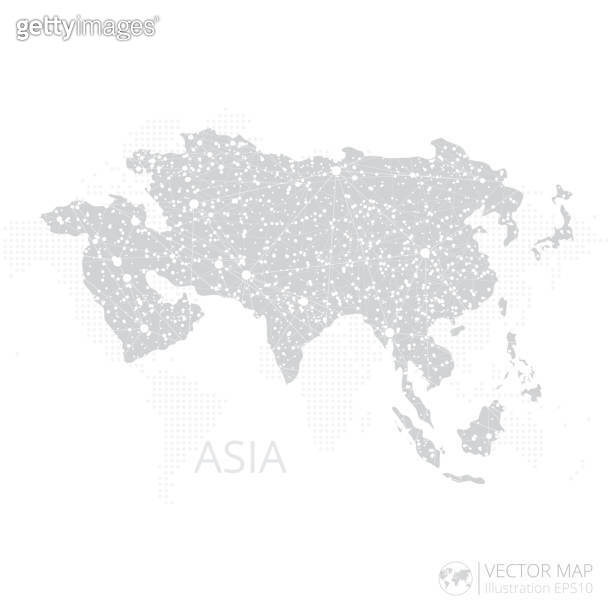 Asia grey map isolated on white background with abstract mesh line and ...
