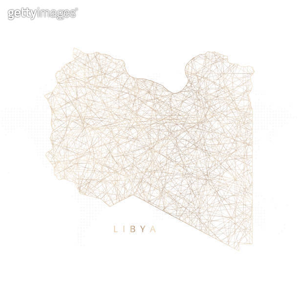 Low poly map of Libya. Gold polygonal wireframe. Glittering vector with ...