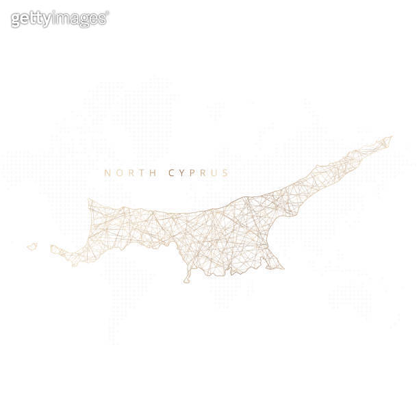 Low poly map of Northern Cyprus. Gold polygonal wireframe. Glittering ...