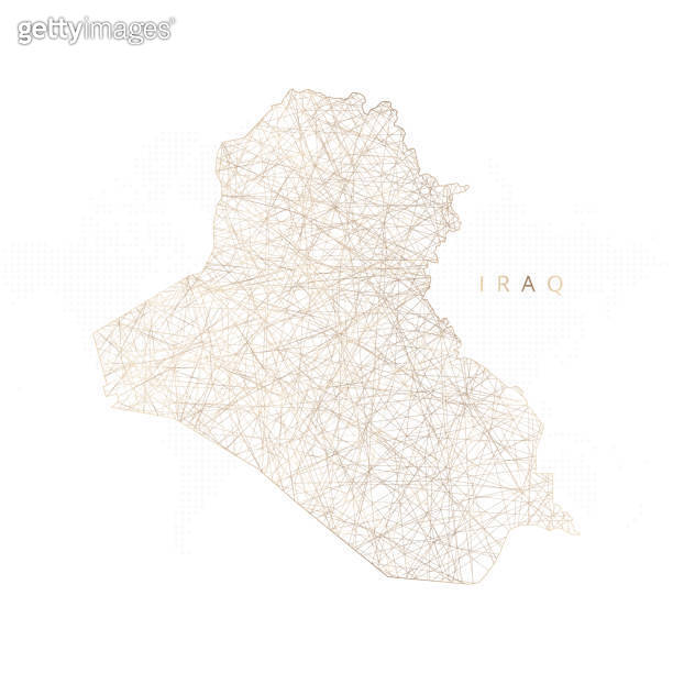 Low poly map of Iraq. Gold polygonal wireframe. Glittering vector with ...