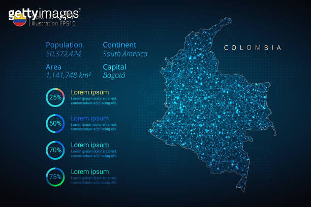 Colombia Map infographics vector template with abstract geometric mesh ...