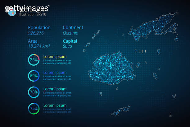 Fiji Map infographics vector template with abstract geometric mesh ...
