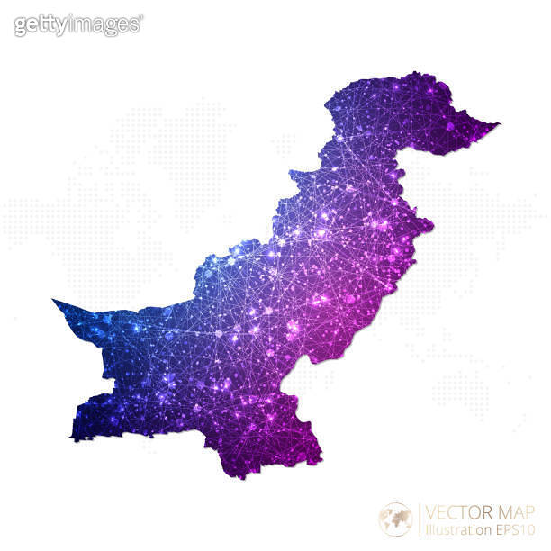 Pakistan map in geometric wireframe blue with purple polygonal style ...