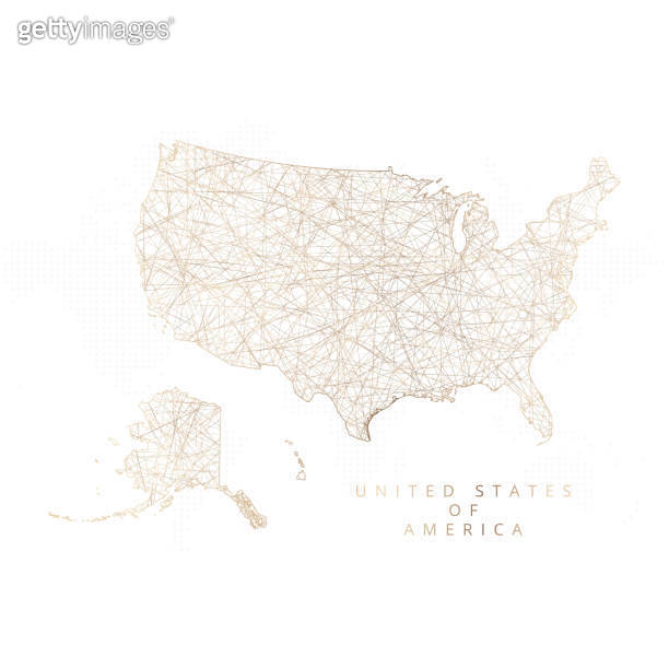 Low poly map of United States of America. Gold polygonal wireframe ...