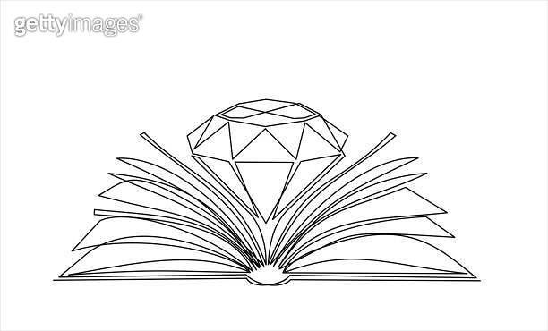 continuous one line drawing of diamond, brilliant and open book ...