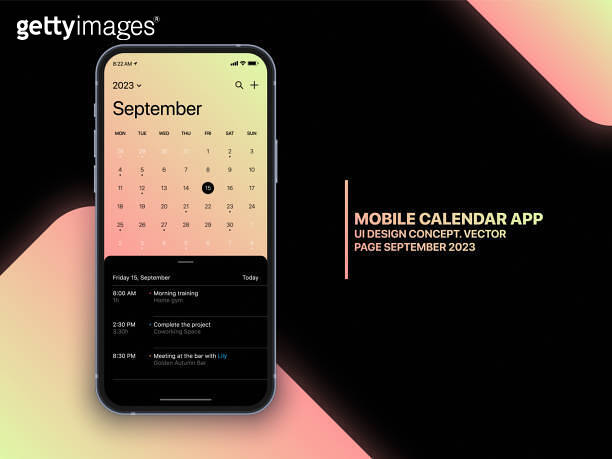 Mobile App Calendar 2023 with To Do List and Tasks Vector UI UX Design Concept 이미지 (1494078206 ...
