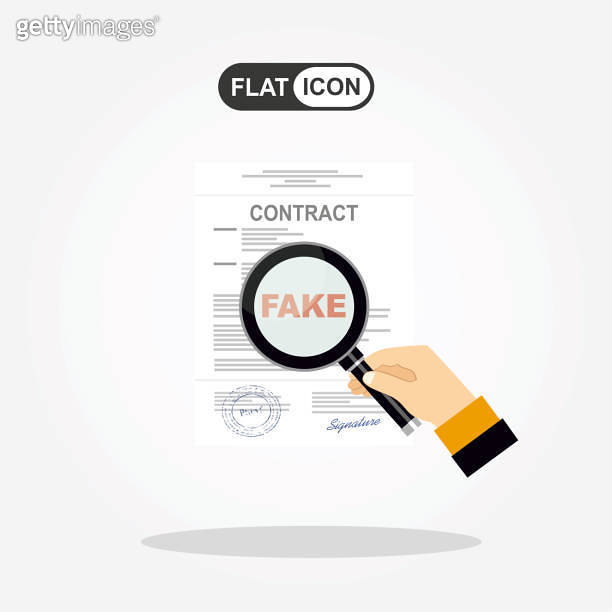 Fake contract with magnifying glass vector illustration 이미지 (1495307574 ...