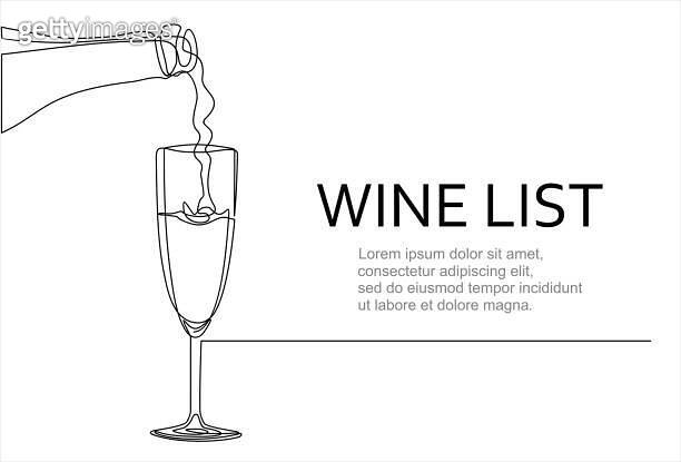 Continuous One line drawing of Prosecco glass. The process of pouring ...