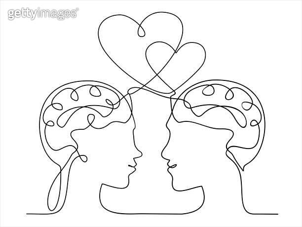 Vector concept confusion in the head and love hearts. Man and women ...