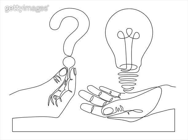 continuous single one line drawing of question and answer, solving ...