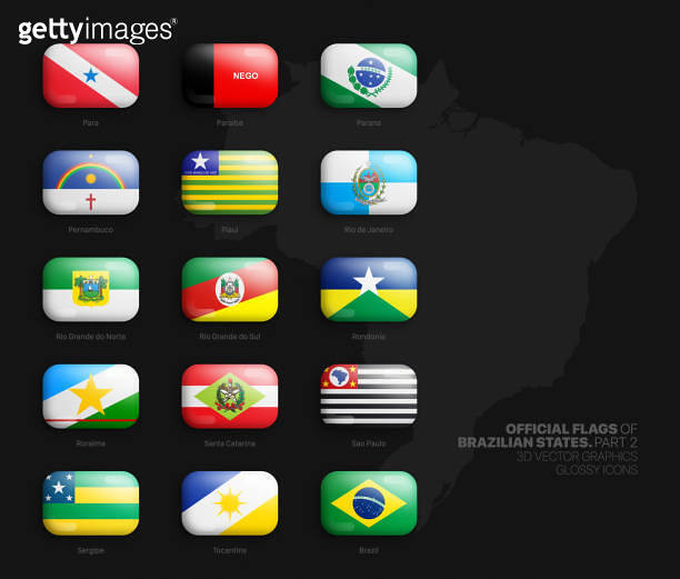 All Official Flags of Brazilian States 3D Vector Rounded Glossy Icons ...
