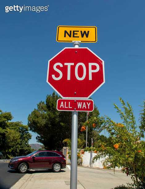 A recently installed stop sign with a small sign in yellow with the ...