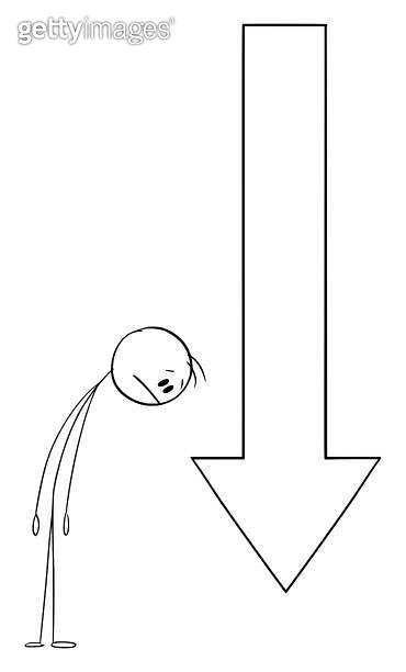 Person Looking at Down Arrow, Vector Cartoon Stick Figure Illustration ...