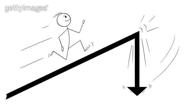 Business Rise and Fall, Vector Cartoon Stick Figure Illustration ...