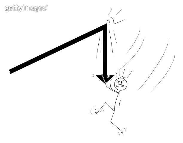 Business Rise and Fall, Vector Cartoon Stick Figure Illustration ...