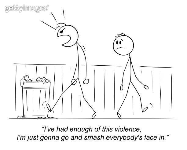 Person Talking About Violence, Vector Gag Cartoon Stick Figure ...